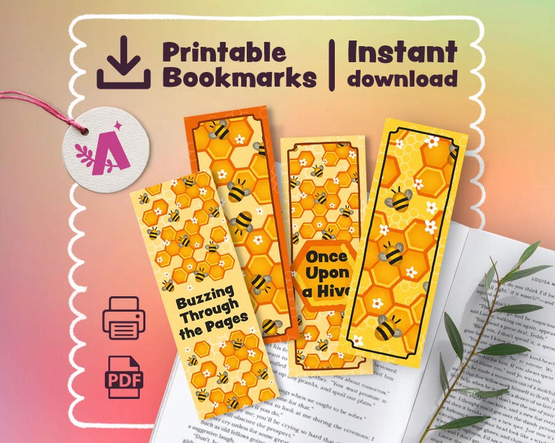 Bee Bookmarks Printable: Honeycomb Set for Book Lovers (PDF Download ...