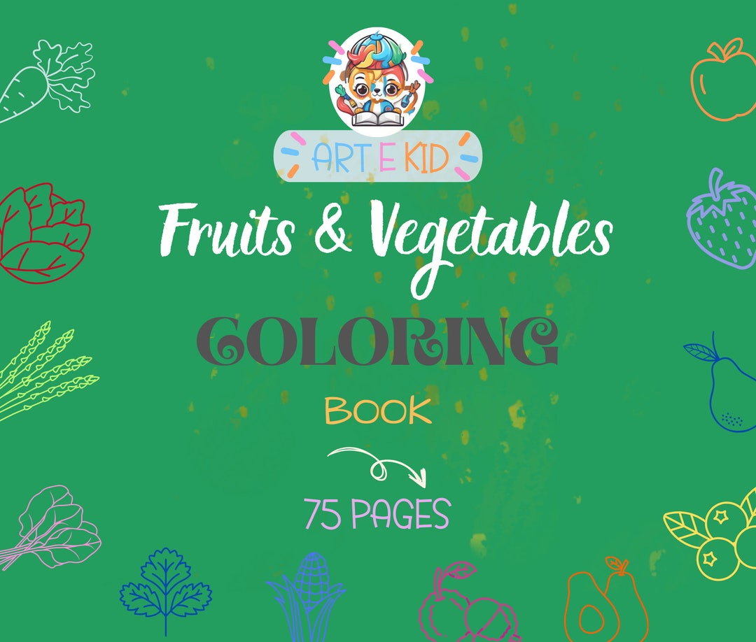 Fun Fruits and Veggies Coloring Book 75 Pages Digital Download PDF - Etsy