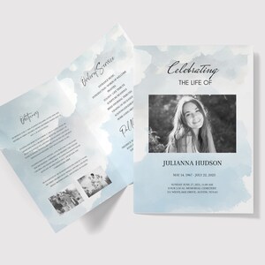 Blue Funeral Program Template Memorial Program Template - Etsy