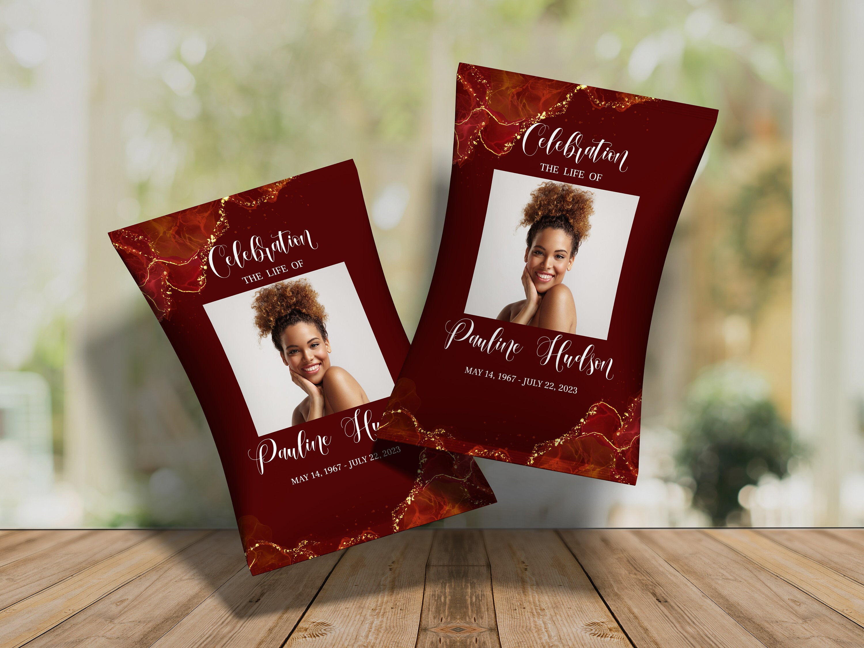 Burgundy Funeral Chip Bag Obituary Chip Bag Digital Chip Bag - Etsy