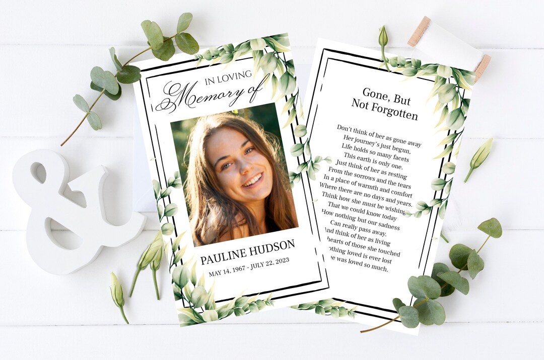 Greenery Funeral Prayer Card Printable Memorial Prayer Card - Etsy