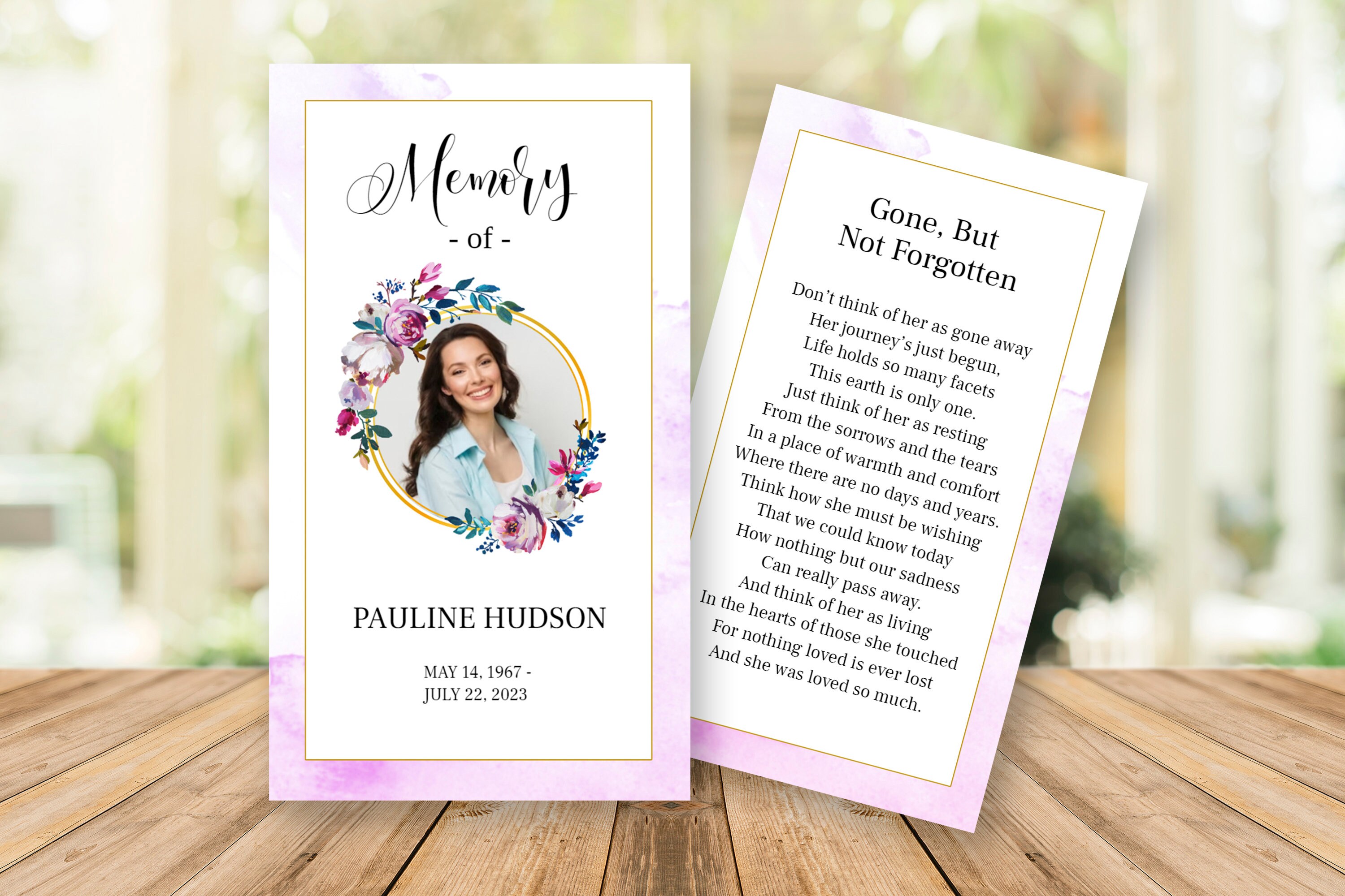 Purple Funeral Prayer Card Template, Printable Memorial Prayer Card ...