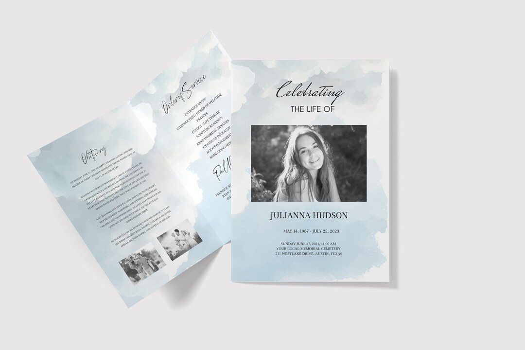 Blue Funeral Program Template Memorial Program Template - Etsy