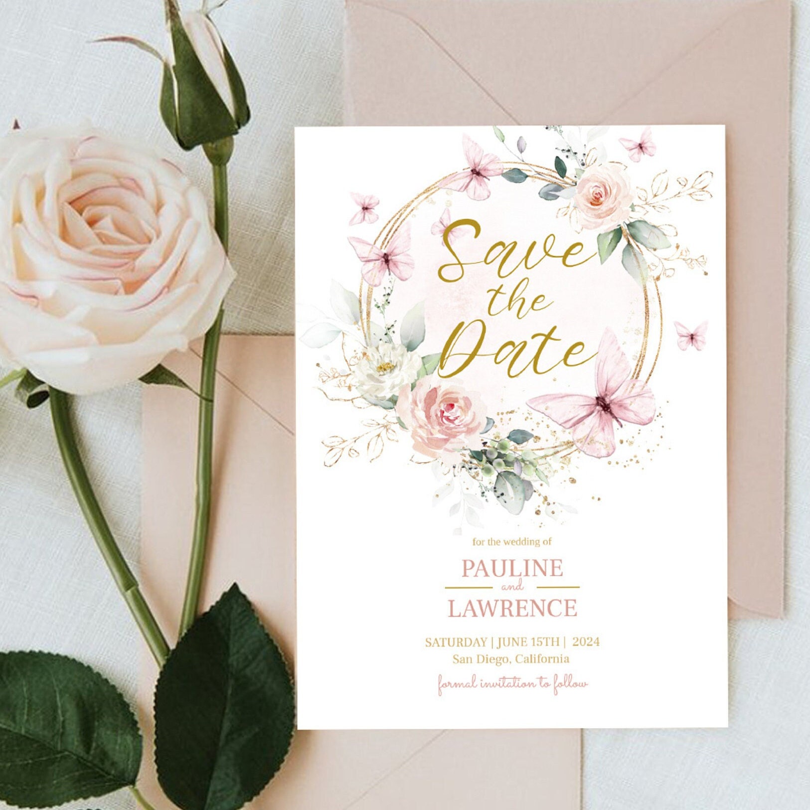 Butterfly Save the Date Invitation, Save the Date Invite, Wildflower ...