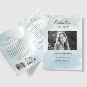 Blue Funeral Program Template Memorial Program Template - Etsy