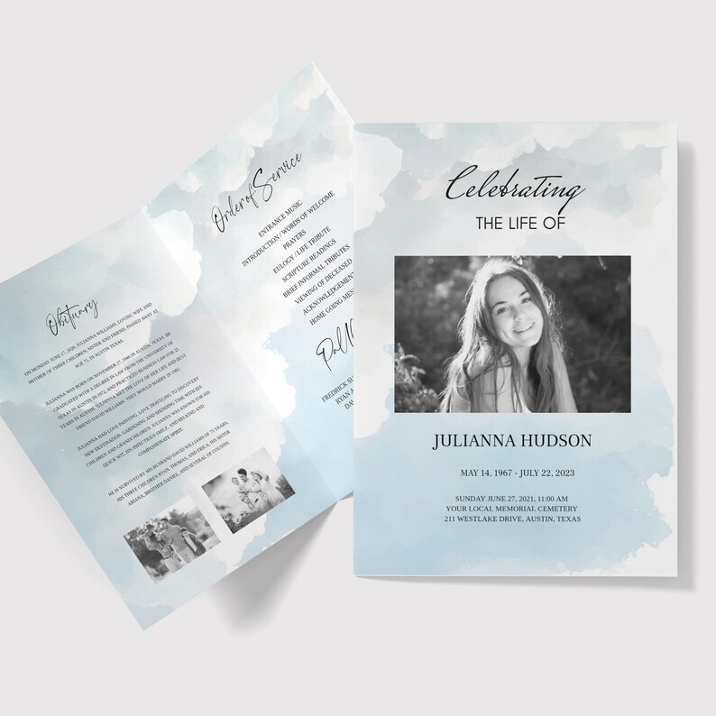 Blue Funeral Program Template Memorial Program Template - Etsy