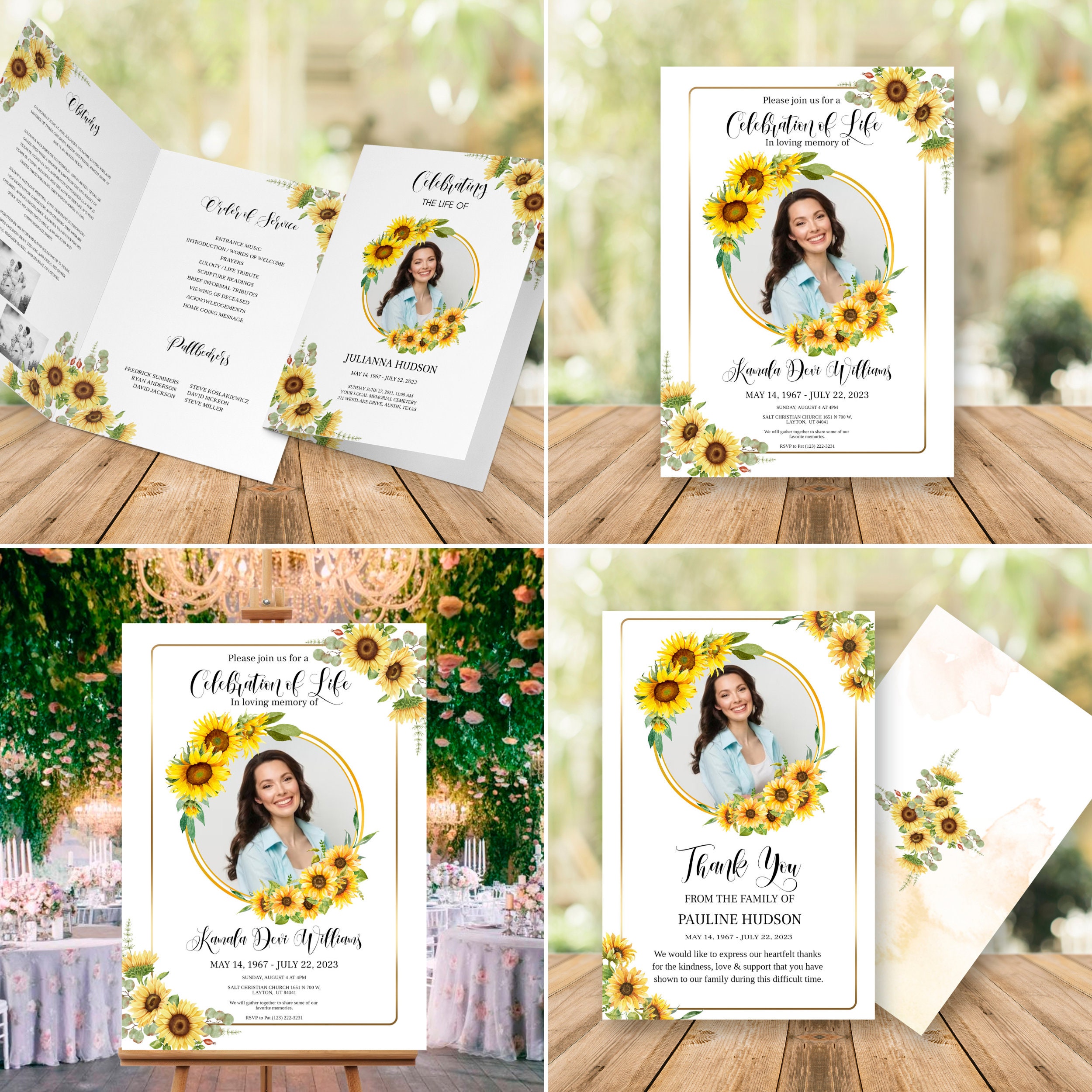 Sunflower Funeral Program Template, Memorial Program Template, Order of ...