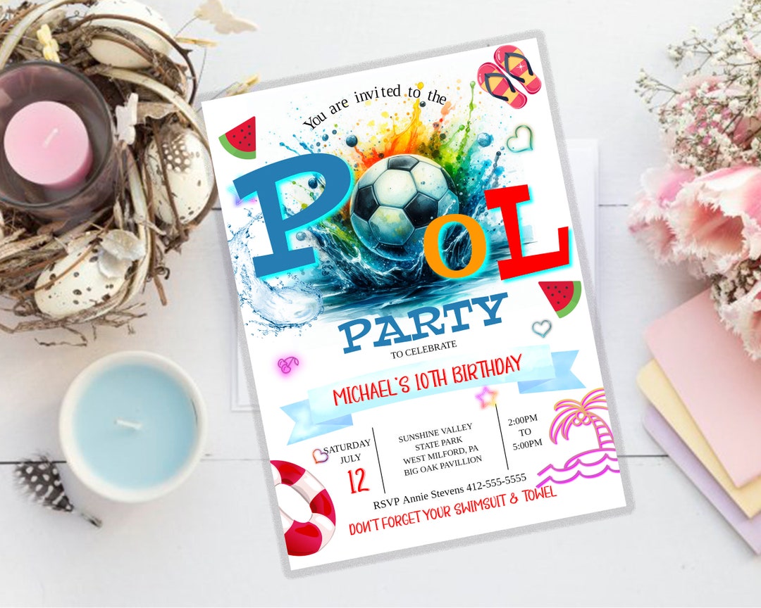 Basketball Pool Party Birthday Invitation, Summer Swimming Pool Party ...