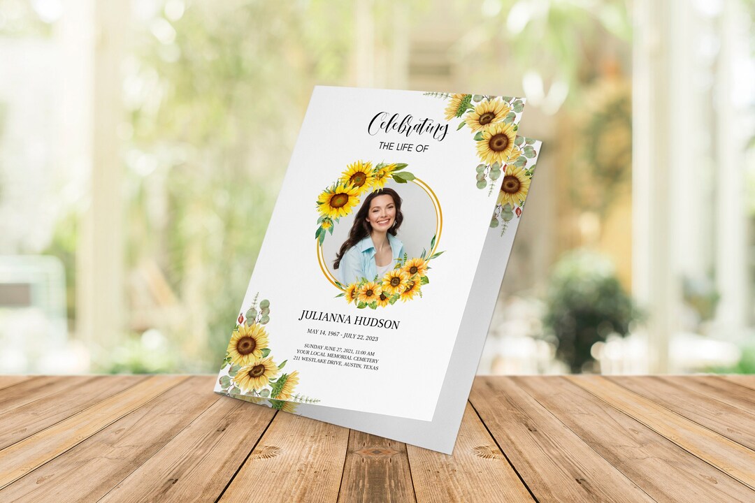 Sunflower Funeral Program Template, Memorial Program Template, Order of ...