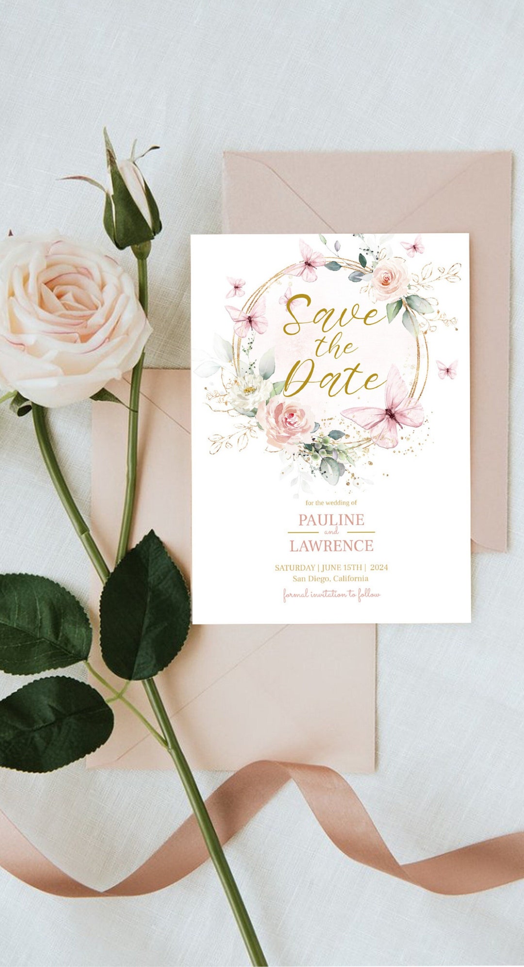 Butterfly Save the Date Invitation, Save the Date Invite, Wildflower ...