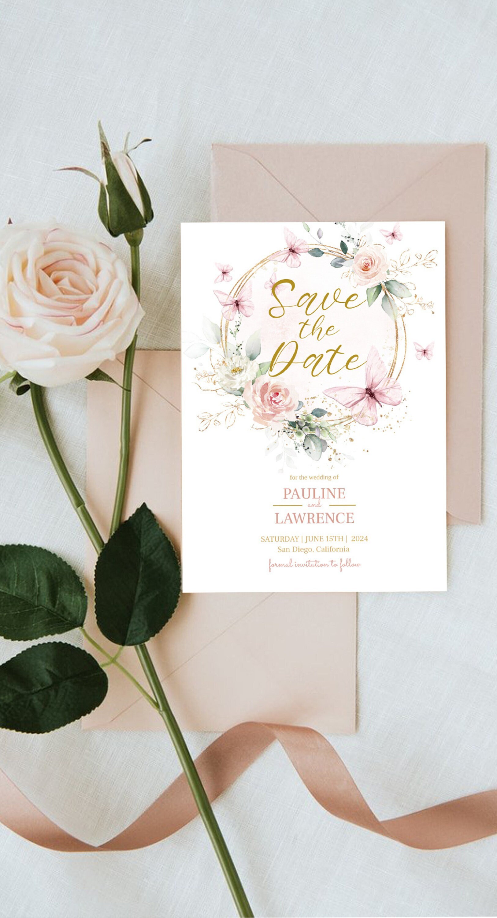 Butterfly Save the Date Invitation, Save the Date Invite, Wildflower ...