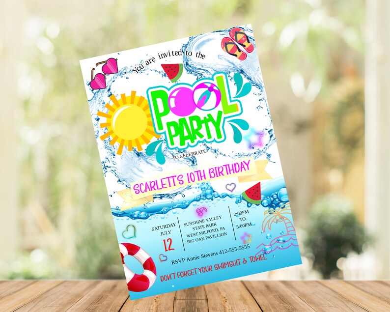 Summer Pool Party Invitation, Pool Party Birthday Invitation, Summer ...