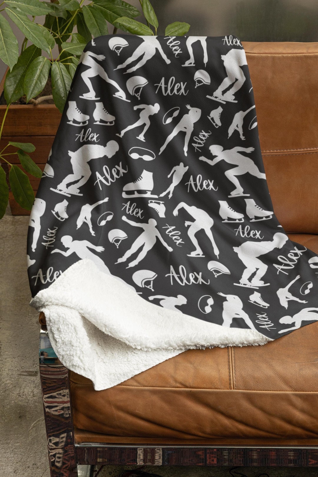 Personalized Ice Skating Blanket, Custom Speed Skating Minky Blanket ...