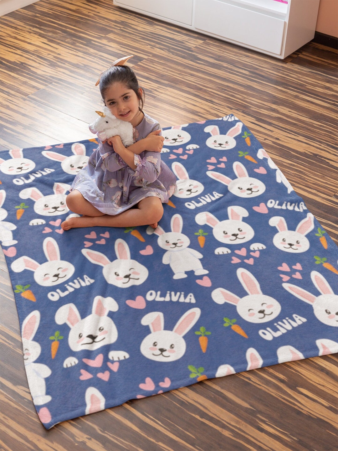 Personalized Rabbit Blanket, Custom Bunny Winter Blanky, Best Gift for ...
