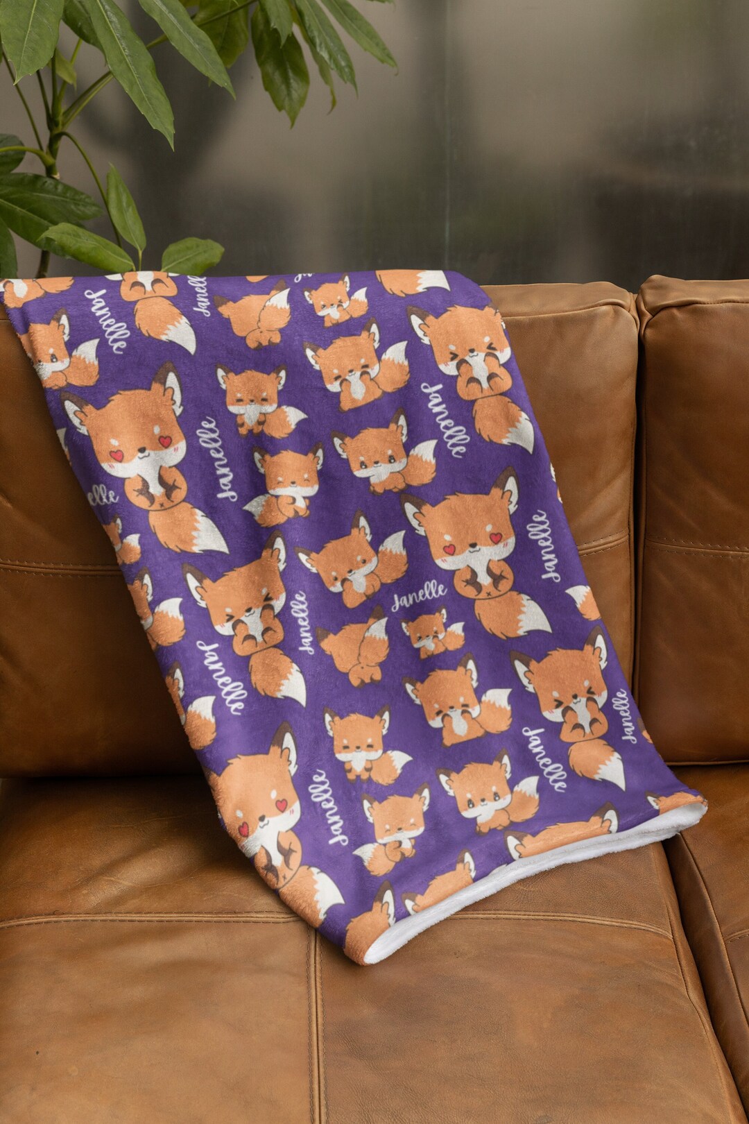 Personalized Fox Blanket, Cute Fox Minky Blanket, Cartoon Fox Sherpa ...