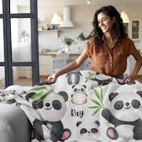 Cute Panda Pattern Kids Comforter, Panda Bedroom Decor, Panda Bear ...
