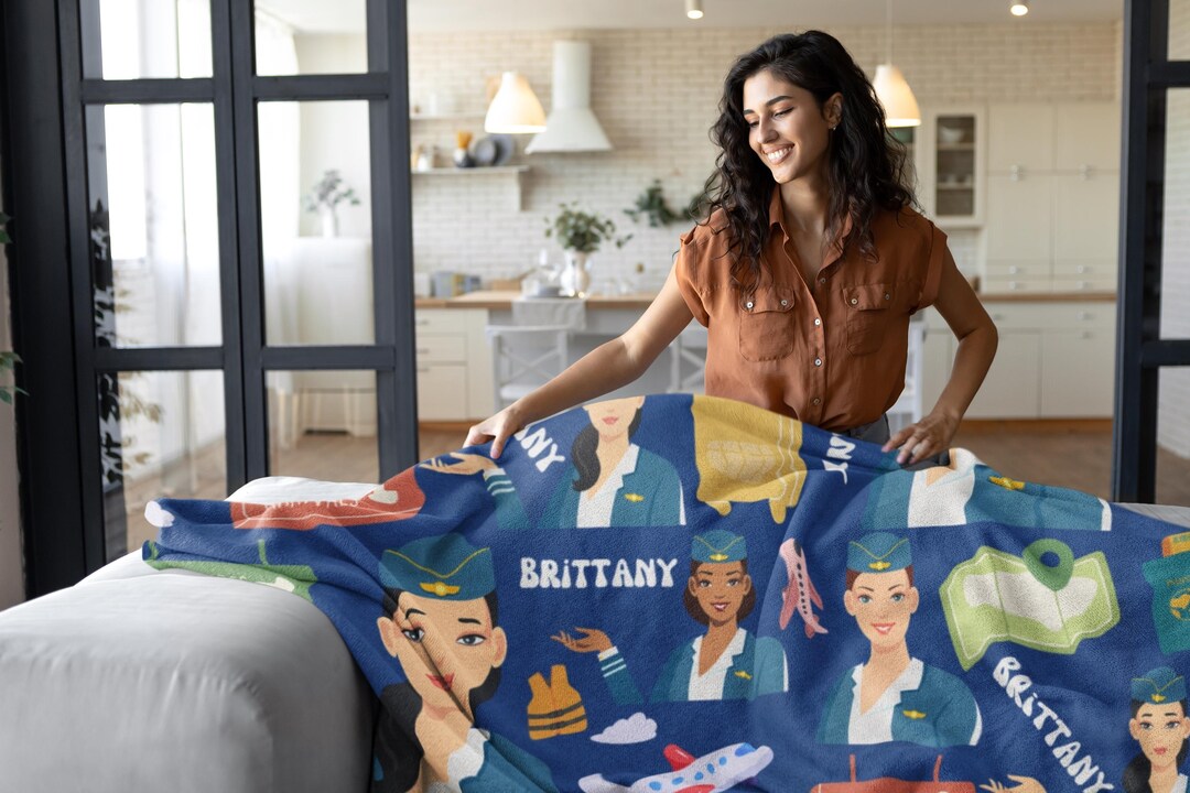 Personalized Flight Attendant Blanket, Custom Flight Attendant Blanket ...