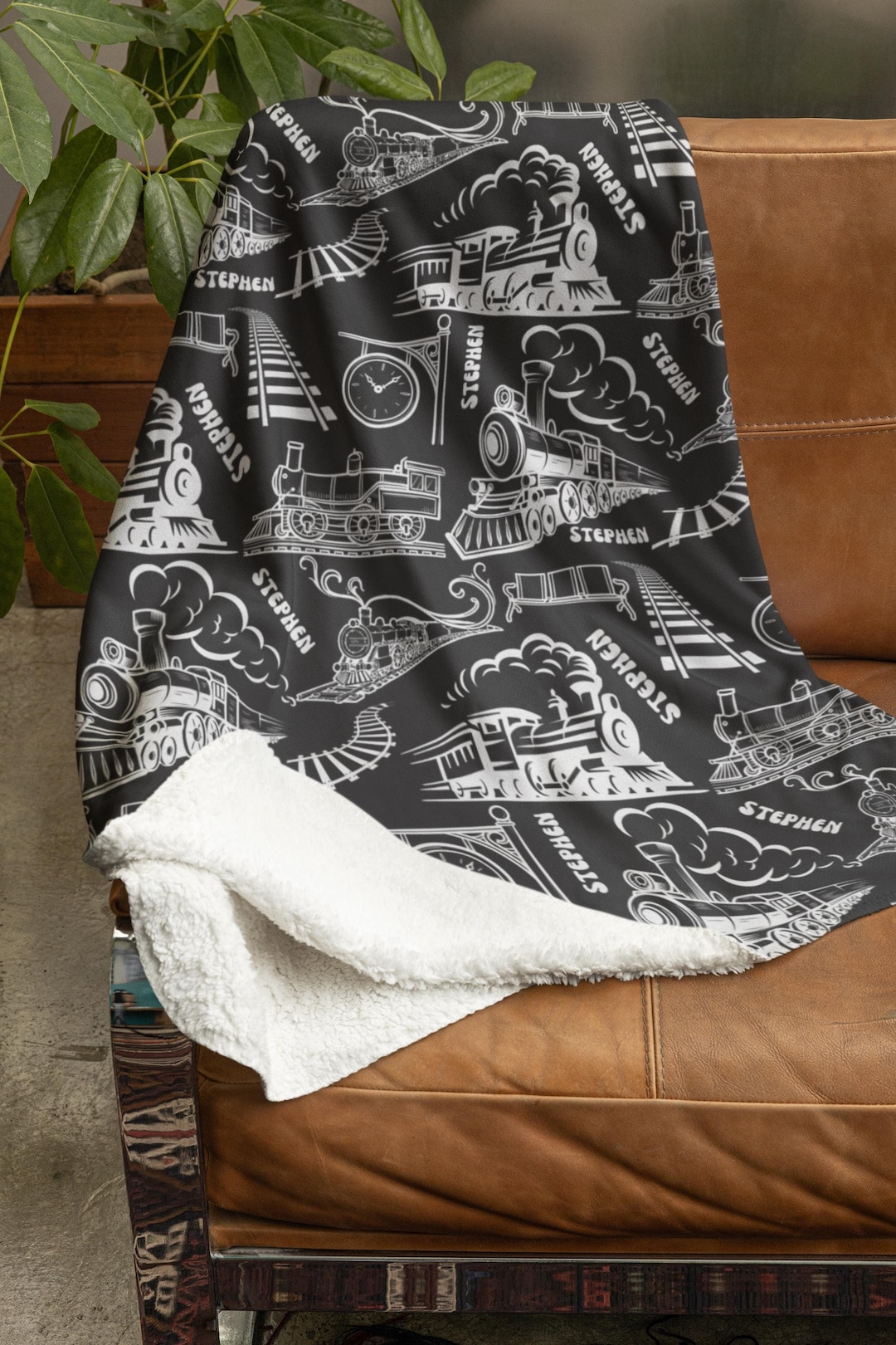 Personalized Train Blanket, Custom Name Throw, Train Station Print ...