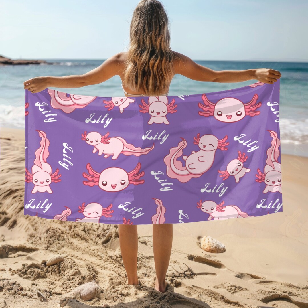 Personalized Axolotl Beach Towel, Customized Beach Towel for Kids ...