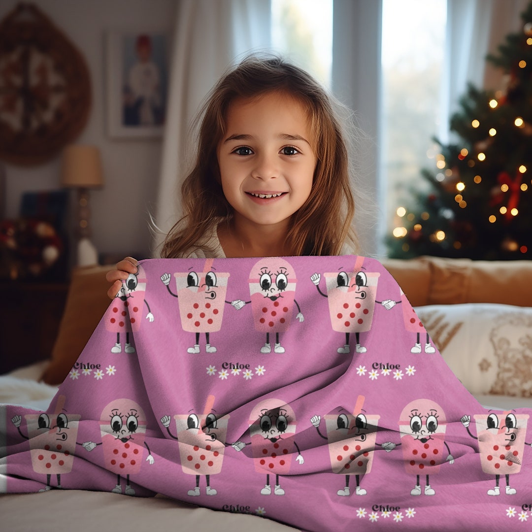 Custom Retro Bubble Tea Blanket, Birthday Gift Boba Lover Blanket, Gift ...