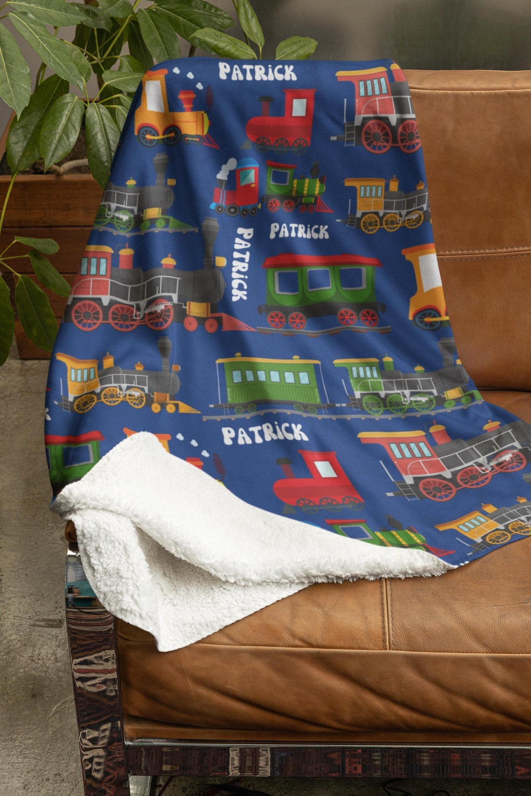 Personalized Train Blanket, Steam Locomotive Sherpa Throw, Customized ...