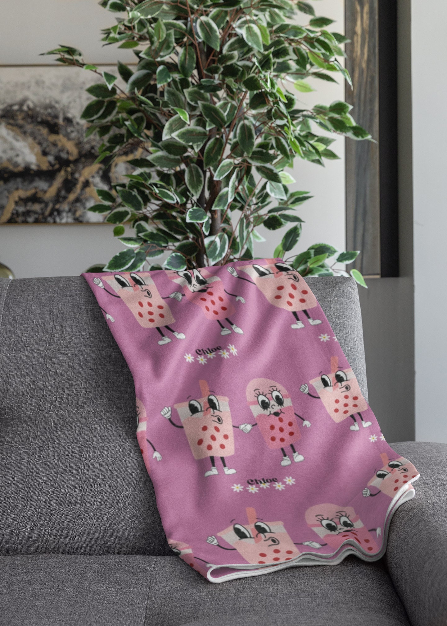 Custom Retro Bubble Tea Blanket, Birthday Gift Boba Lover Blanket, Gift ...