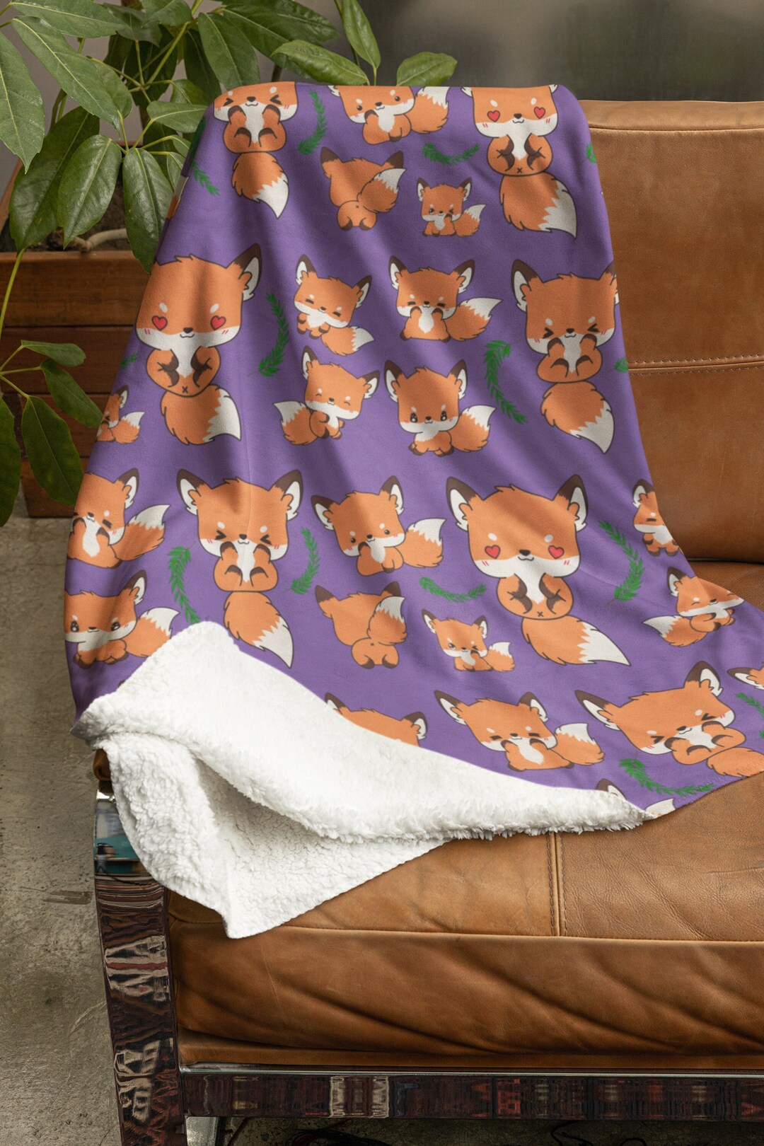 Fox Blanket, Cute Fox Minky Blanket, Cartoon Fox Sherpa Blanket ...
