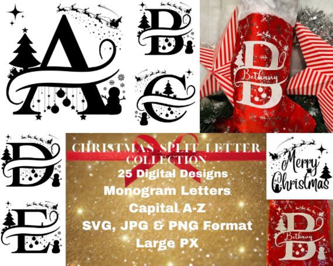Christmas Split Alphabet SVG PNG, Christmas Monogram Svg, Christmas ...