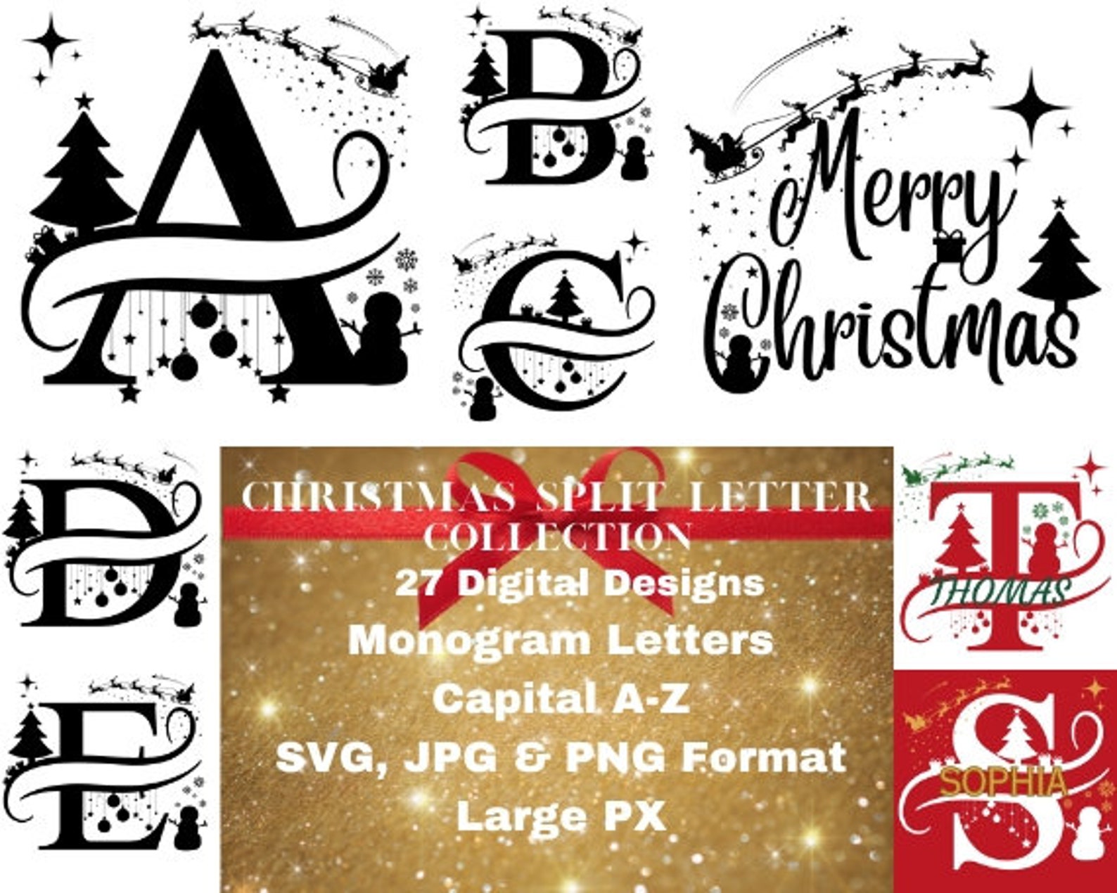 Christmas Split Alphabet SVG PNG, Christmas Monogram Svg, Christmas ...