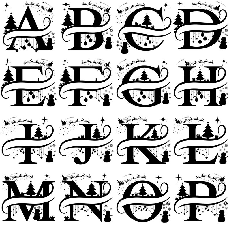 Christmas Split Alphabet SVG PNG, Christmas Monogram Svg, Christmas ...