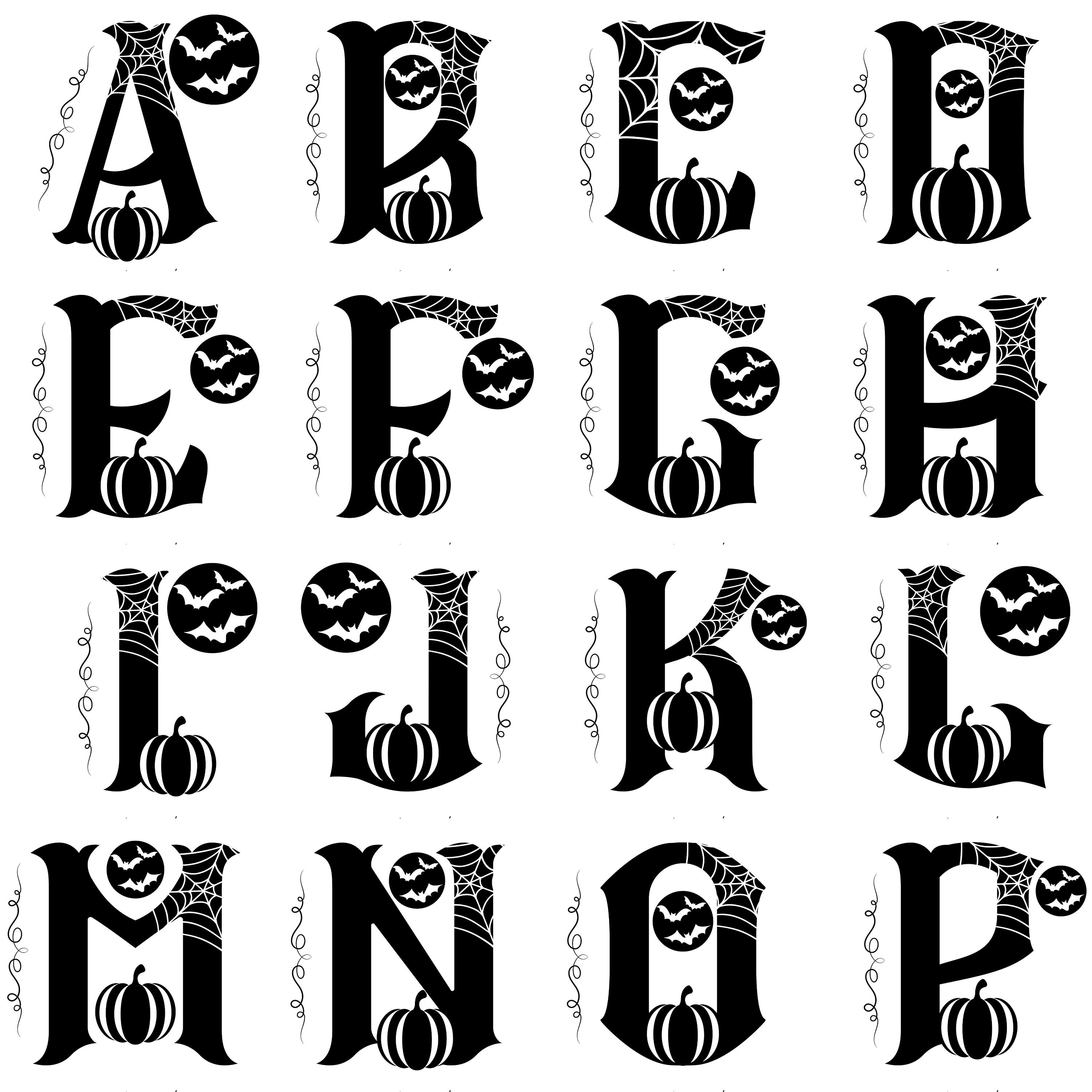Halloween Monogram Alphabet Letters Font 28 Individual Designs in SVG ...