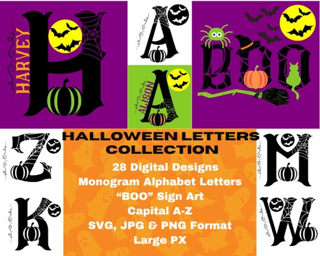 Halloween Monogram Alphabet Letters Font 28 Individual Designs in SVG ...
