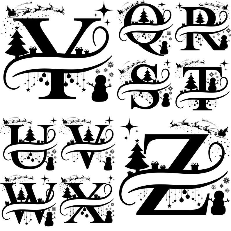 Christmas Split Alphabet SVG PNG, Christmas Monogram Svg, Christmas ...