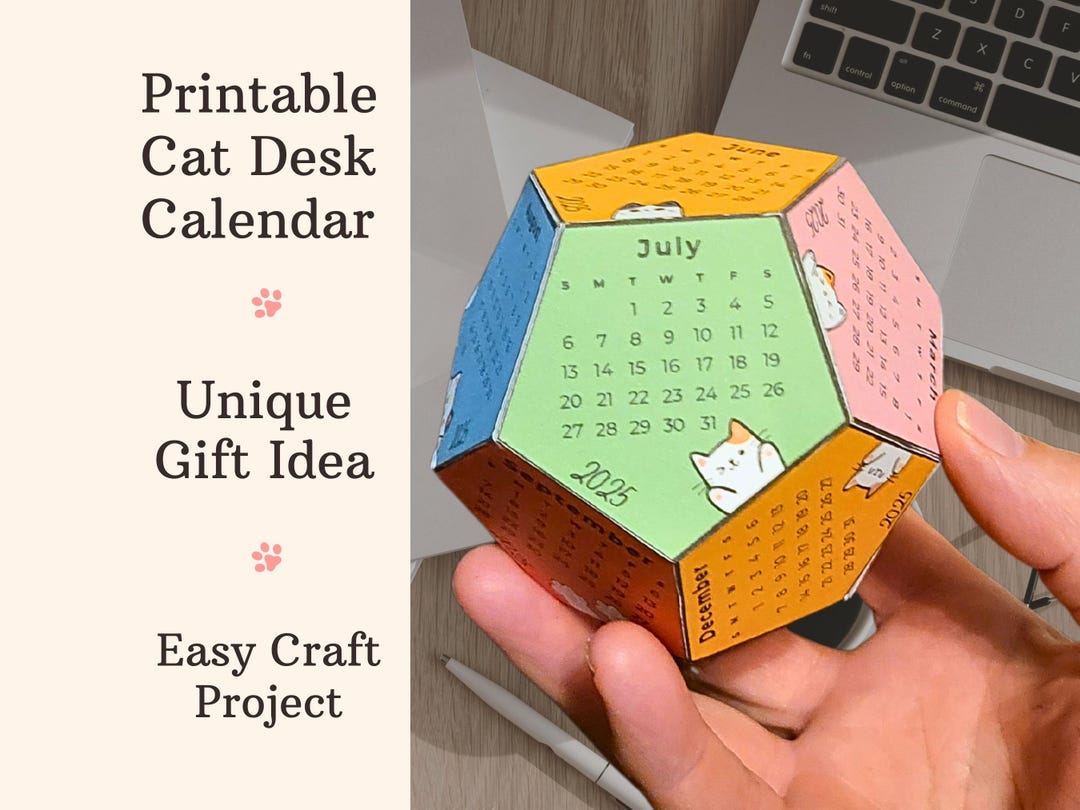 Cat Cute Desktop 3D Calendar, Kawaii Kitten 2025 Printable Planner ...