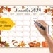 Editable November 2024 Calendar, Fall Leaves, Autumn Printable Editable ...