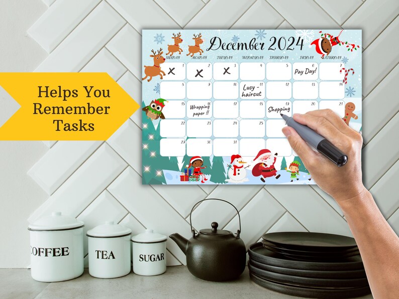 Printable December 2024 Calendar, Family Christmas, Editable Seasonal ...