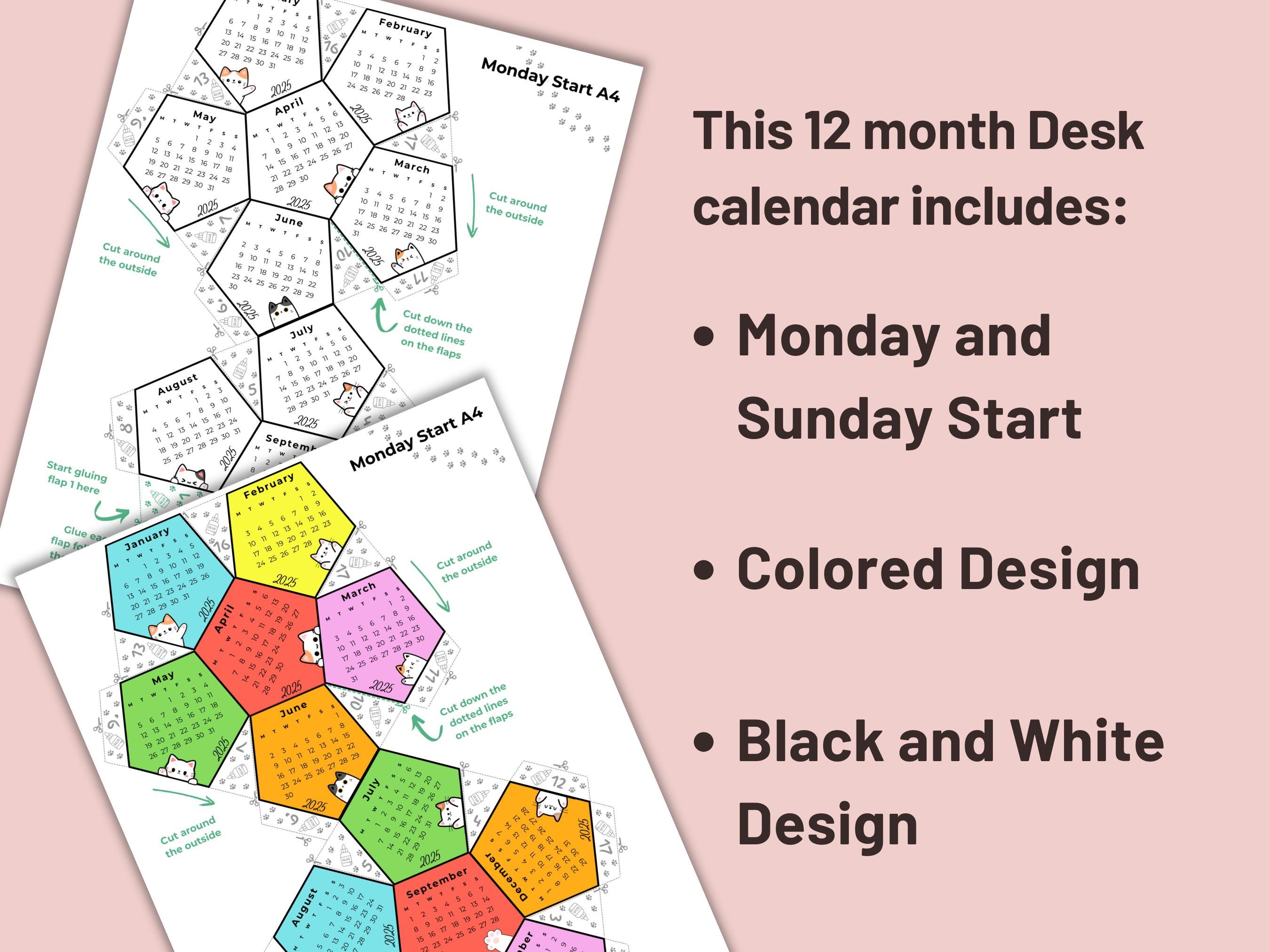 Cat Cute Desktop 3D Calendar, Kawaii Kitten 2025 Printable Planner ...
