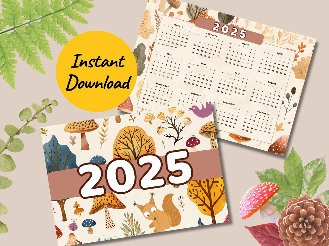 Cute 2025 Printable Calendar for Kids, Animal Wall Calendar Planner ...
