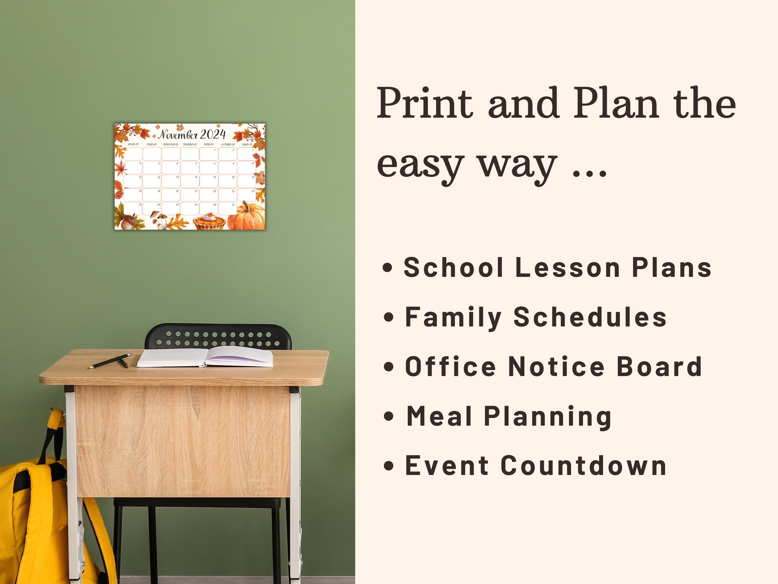 Editable November 2024 Calendar, Fall Leaves, Autumn Printable Editable ...