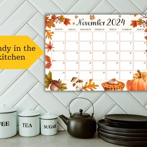 Editable November 2024 Calendar, Fall Leaves, Autumn Printable Editable ...