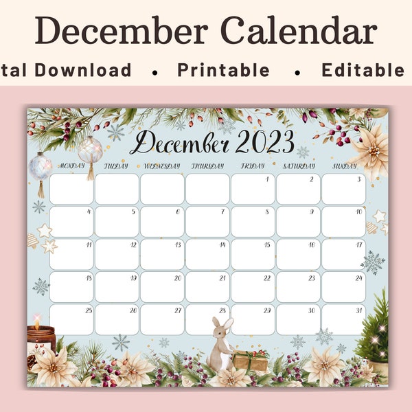Christmas Calendar Printable - Etsy