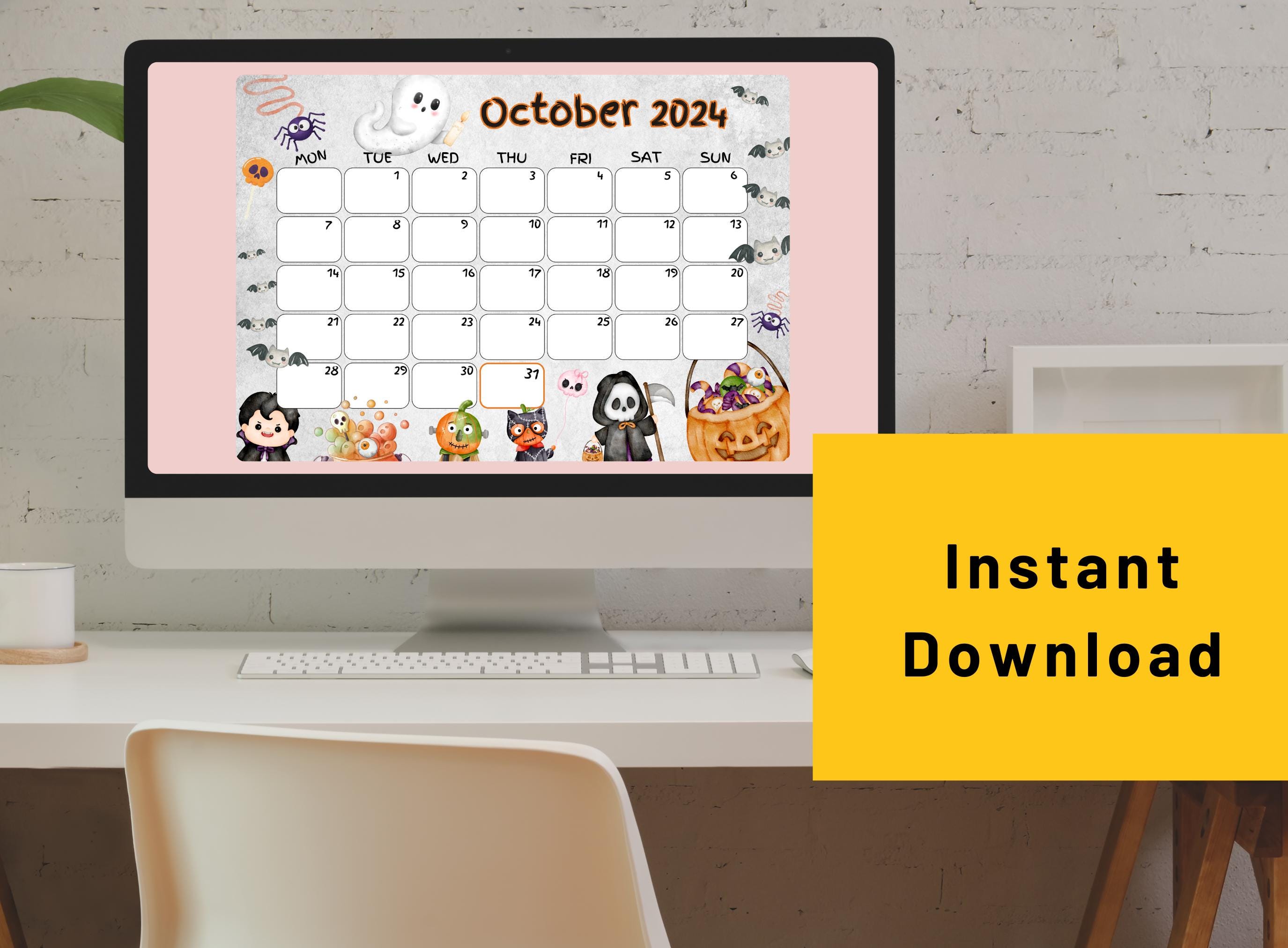 Editable October 2024 Calendar, Cute Halloween Printable Editable ...