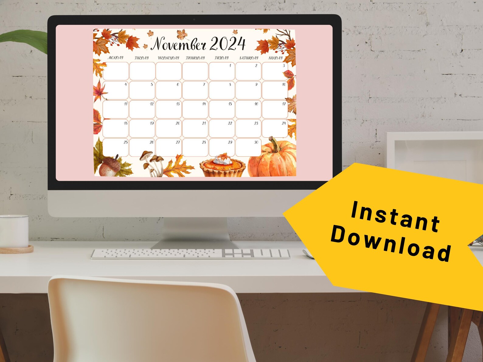 Editable November 2024 Calendar, Fall Leaves, Autumn Printable Editable ...