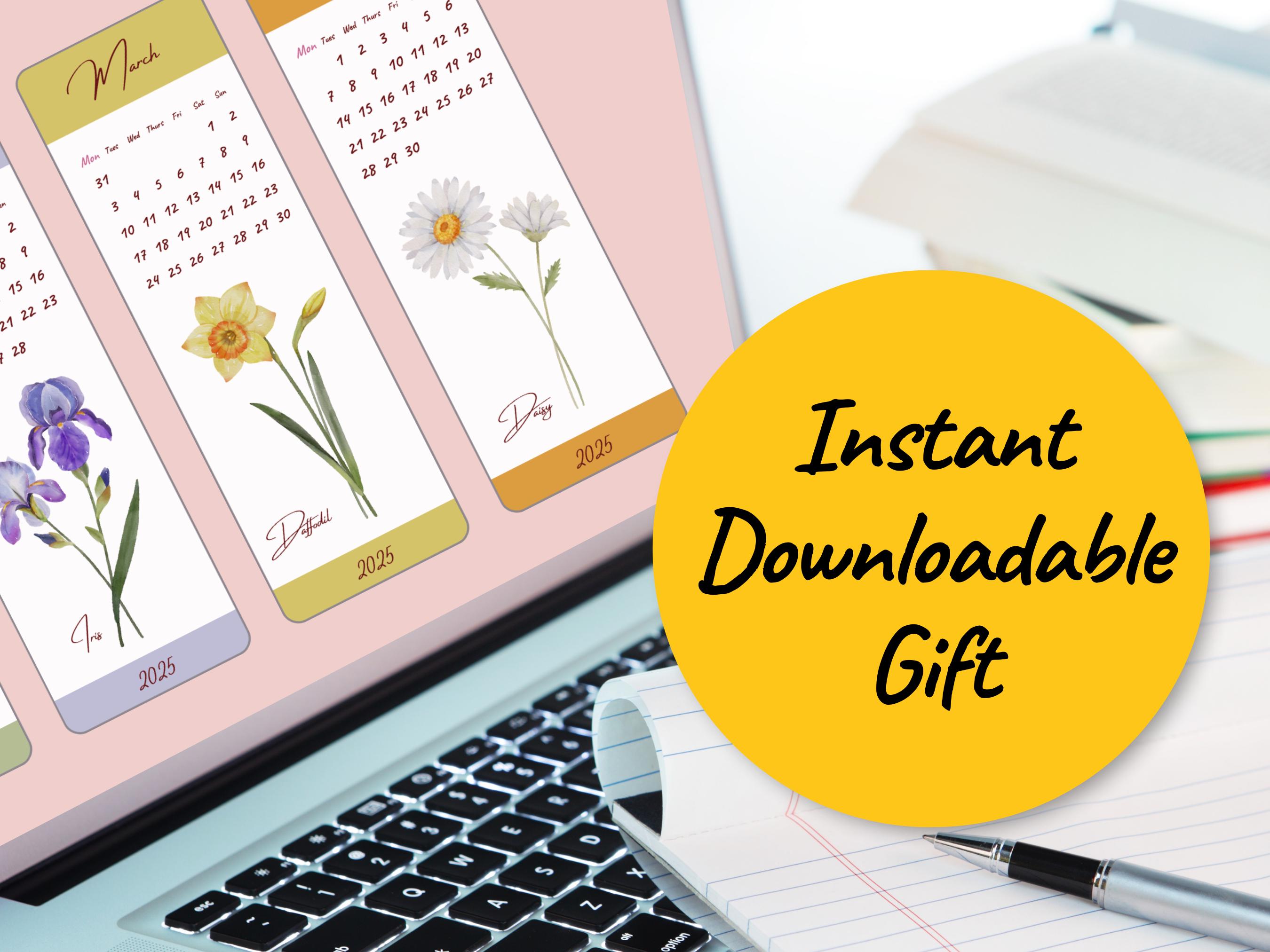 Printable Calendar Bookmark for Her, Birth Flowers Digital Bookmark ...