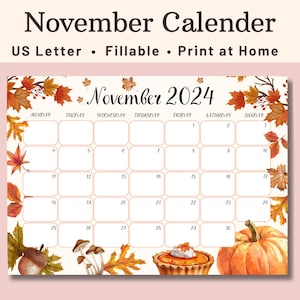 Editable November 2024 Calendar, Fall Leaves, Autumn Printable Editable ...