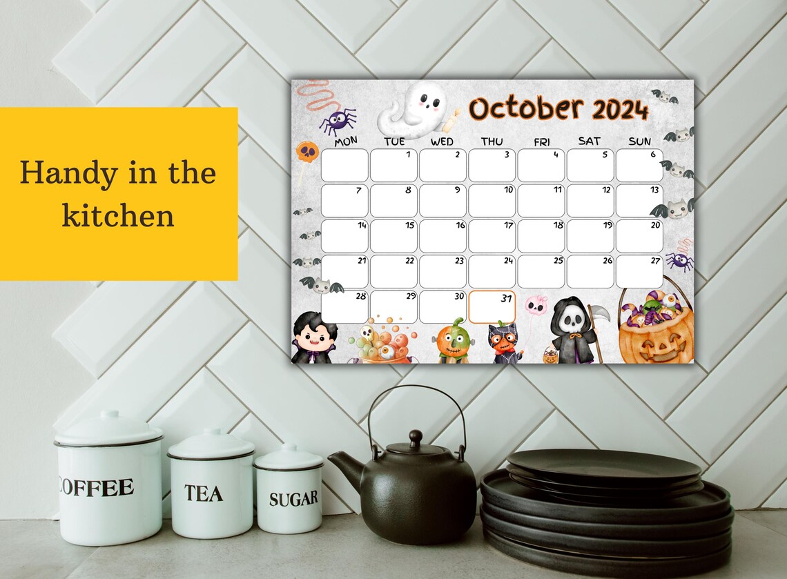Editable October 2024 Calendar, Cute Halloween Printable Editable ...