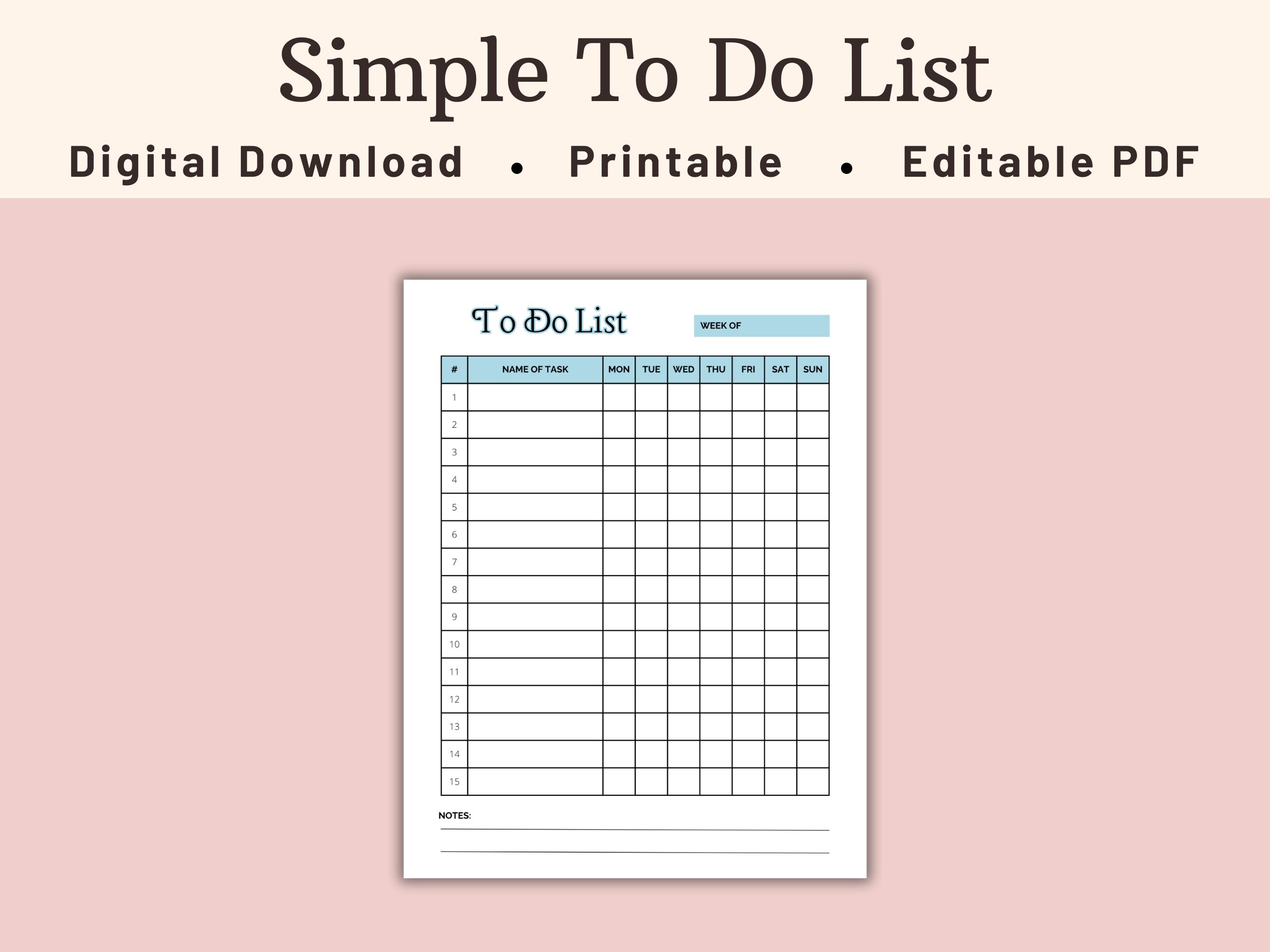 To Do List Printable Simple Tasks List Template Productivity - Etsy