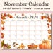 Editable November 2024 Calendar, Fall Leaves, Autumn Printable Editable ...
