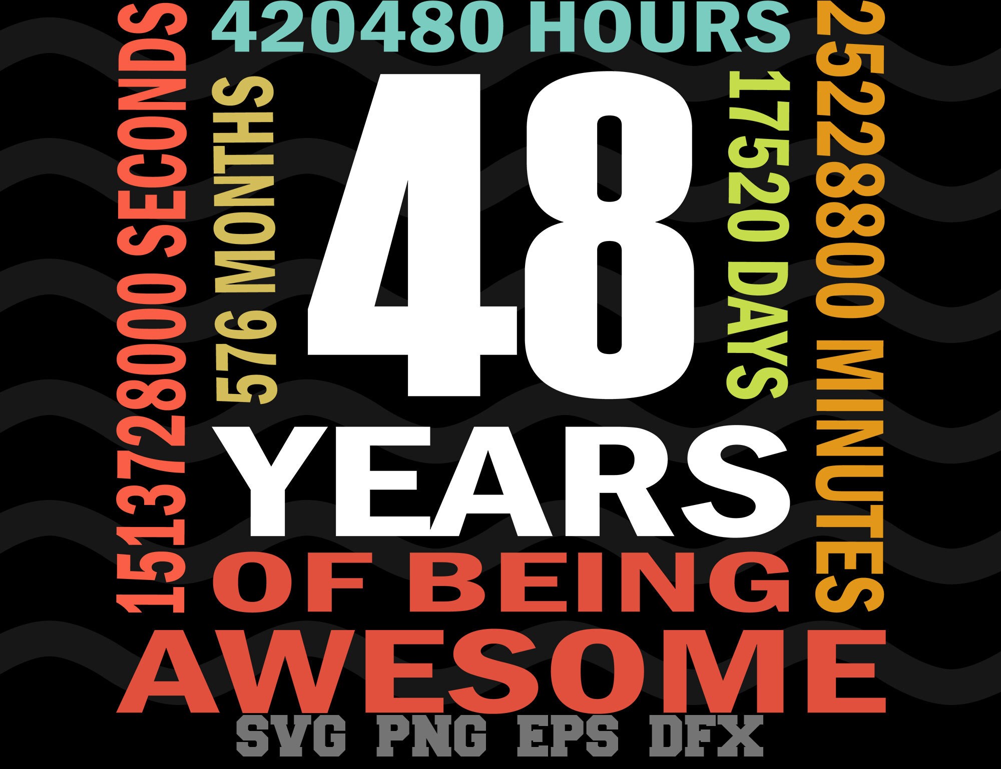 48th Birthday SVG 48 Years of Being Awesome Happy Birthday Design ...