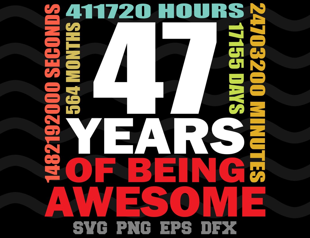 47th Birthday SVG 47years of Being Awesome Happy Birthday Design ...